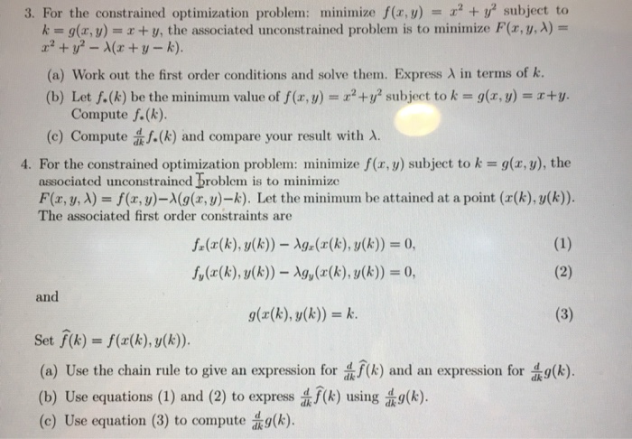 Solved 3. For the constrained optimization problem: minimize | Chegg.com