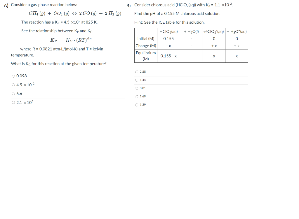 Solved B) Consider chlorous acid (HClO2(aq)) with Ka = 1.1 | Chegg.com