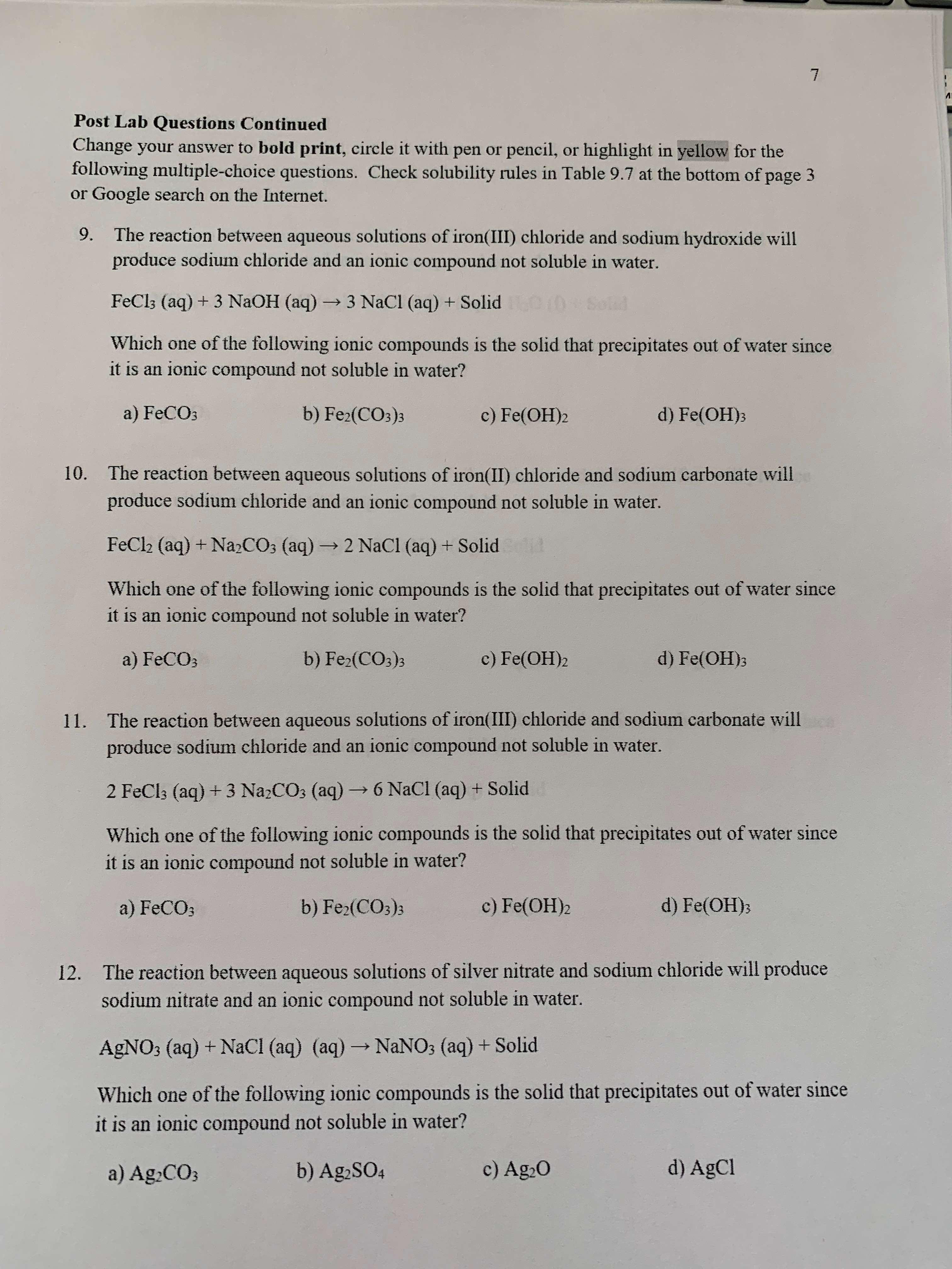 Solved Post Lab Questions Continued Change your answer to | Chegg.com