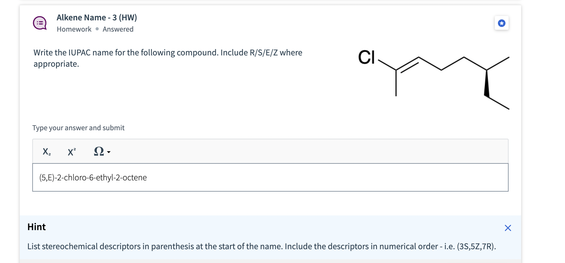 Solved := Alkene Name - 3 (HW) Homework • Answered Write the | Chegg.com