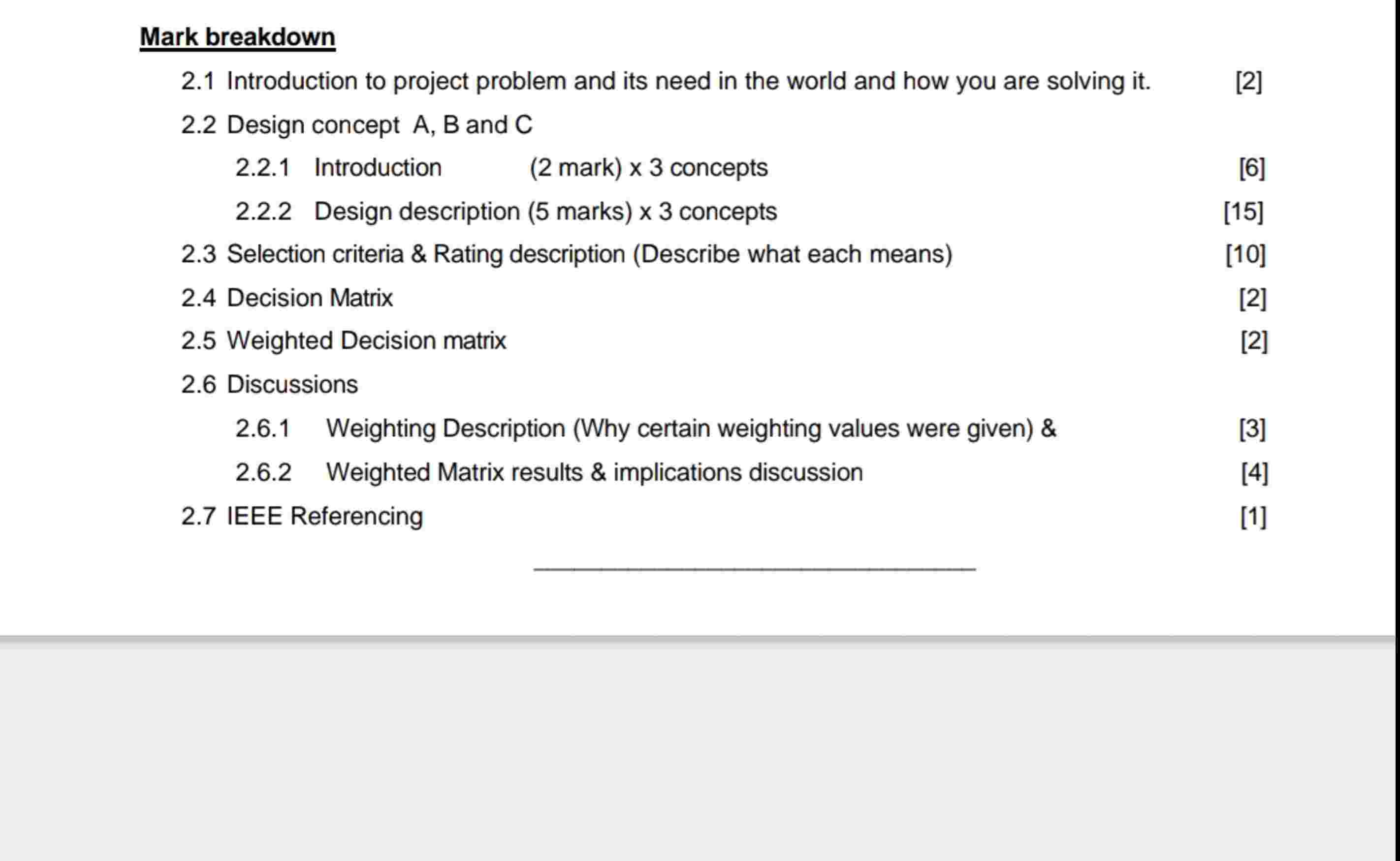 Mark breakdown 2.1 ﻿Introduction to project problem | Chegg.com