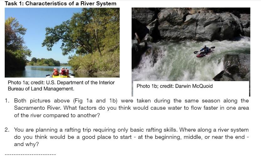 Solved Task 1: Characteristics of a River System Photo 1a; | Chegg.com