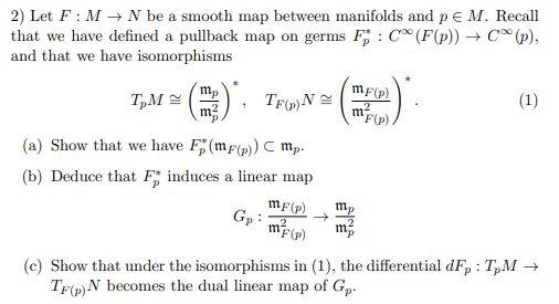 2) Let F:M→N be a smooth map between manifolds and | Chegg.com