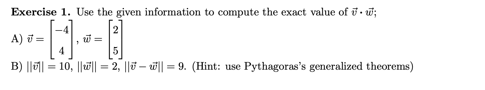 Solved Exercise 1. Use the given information to compute the | Chegg.com