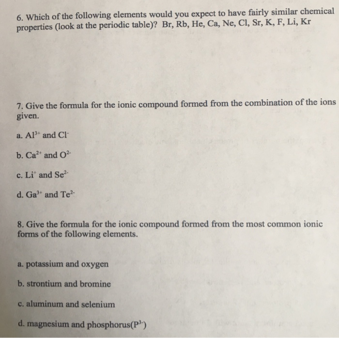 Solved 6. Which of the following elements would you expect | Chegg.com