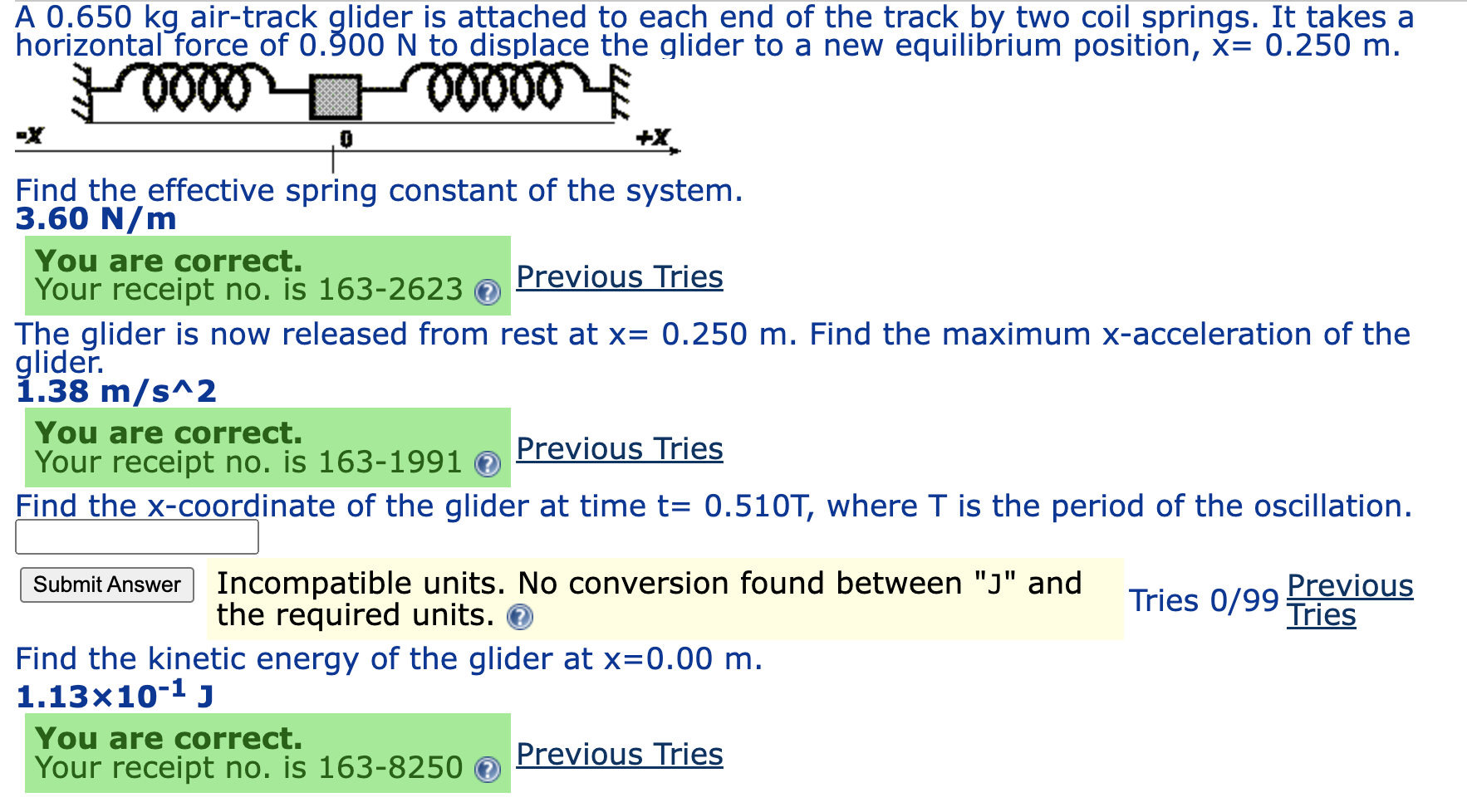 Solved A 0.650 kg air-track glider is attached to each end | Chegg.com