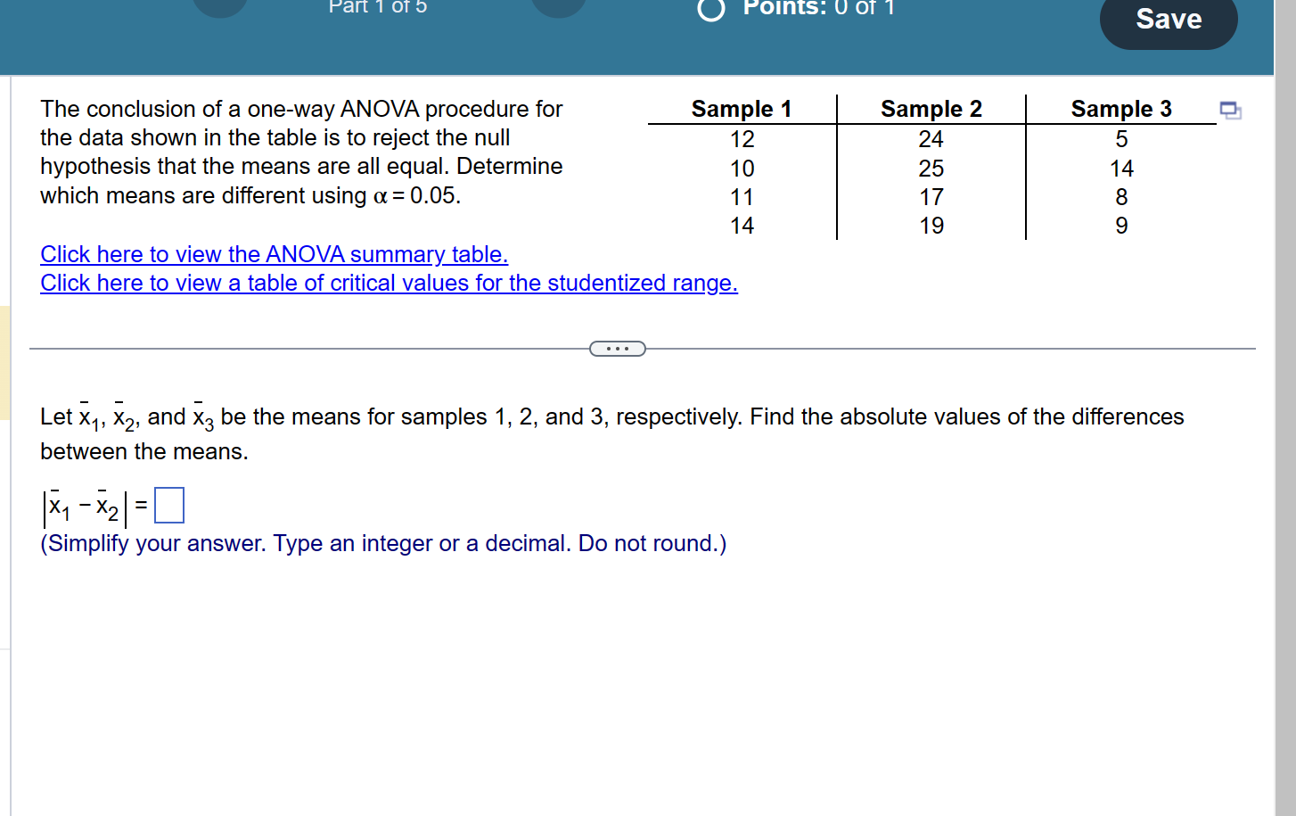Solved The conclusion of a one-way ANOVA procedure for the | Chegg.com