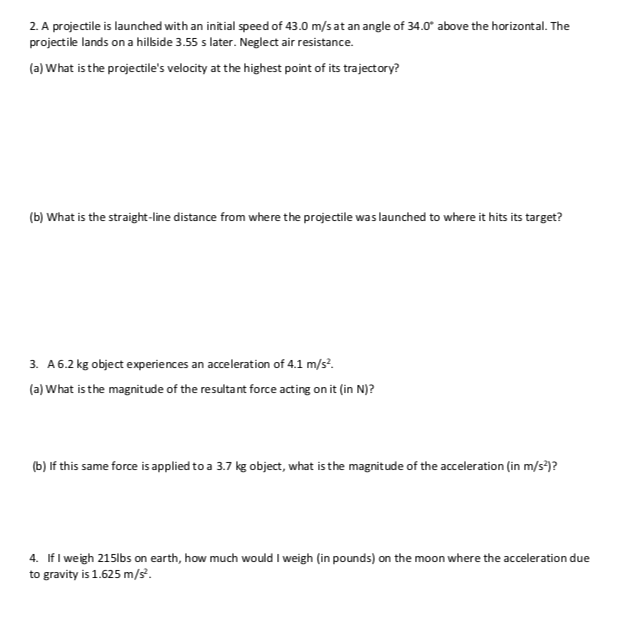 Solved 2. A projectile is launched with an initial speed of | Chegg.com