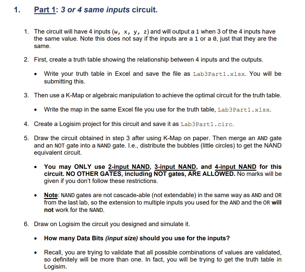 Solved 1. The circuit will have 4 inputs (w,x,y,z) and will | Chegg.com