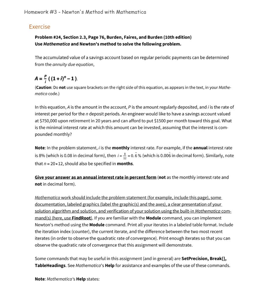 Solved Homework \#3 - Newton's Method with Mathematica | Chegg.com