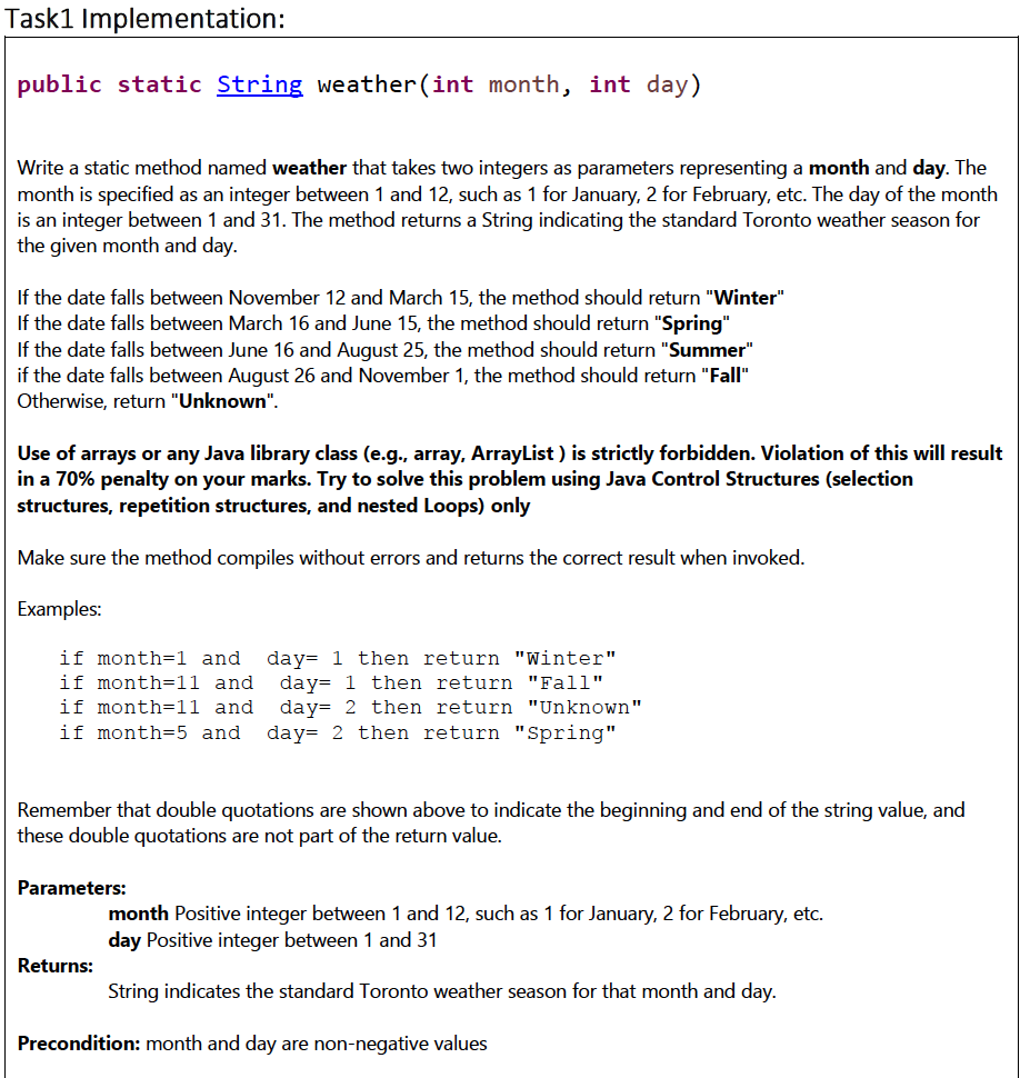 Solved Task1 Implementation: public static String | Chegg.com