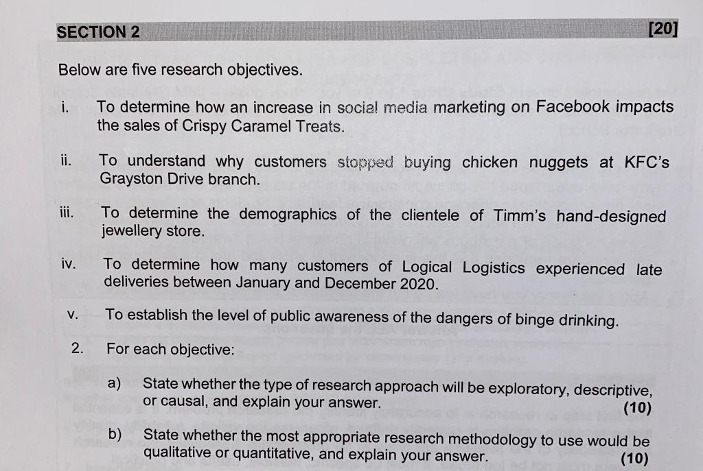 Solved SECTION 2 20 Below Are Five Research Objectives I Chegg
