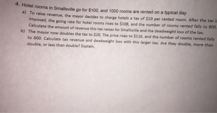 Solved 4. Hotel rooms in Smallsville go for $100, and 1000 | Chegg.com