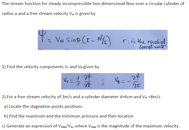 Solved The stream function for steady incompressible | Chegg.com