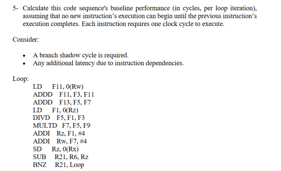 Solved 5- ﻿Calculate this code sequence's baseline | Chegg.com