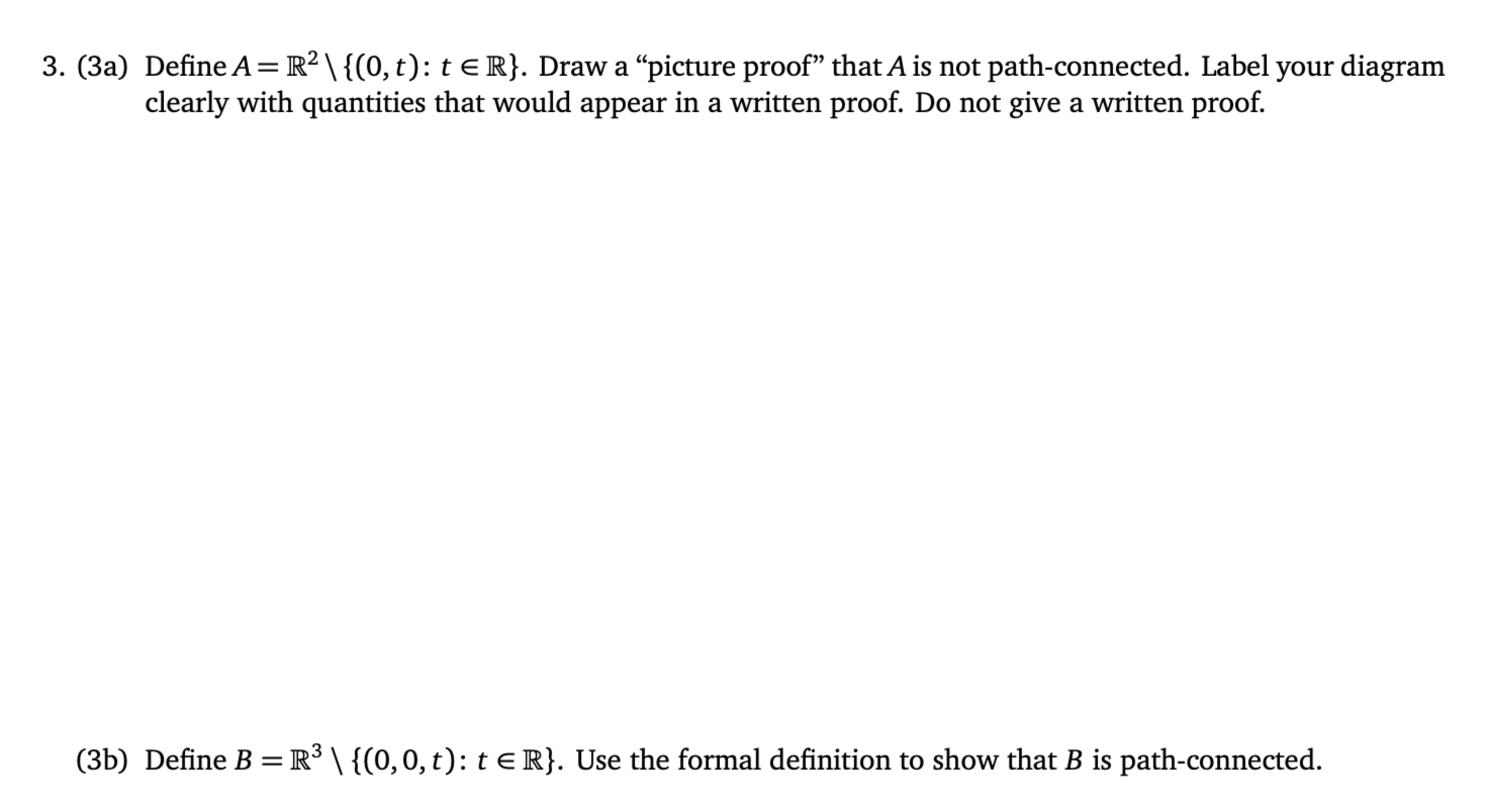 Solved (3a) ﻿Define A=R2??{(0,t):tinR}. ﻿Draw a "picture | Chegg.com