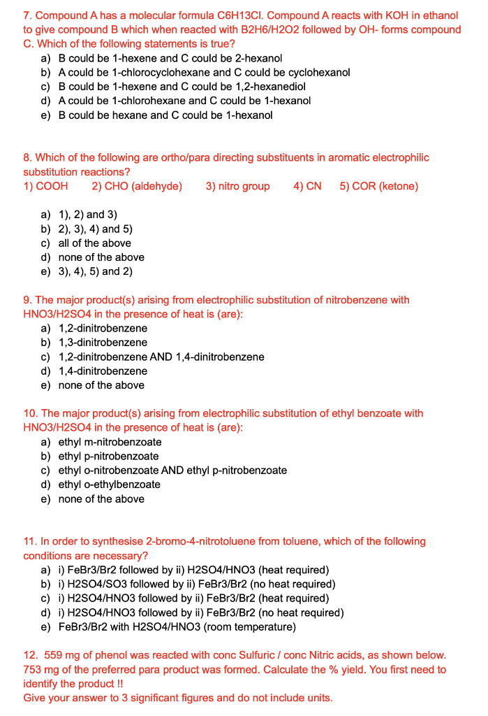 Solved 7. Compound A has a molecular formula C6H13Cl. | Chegg.com