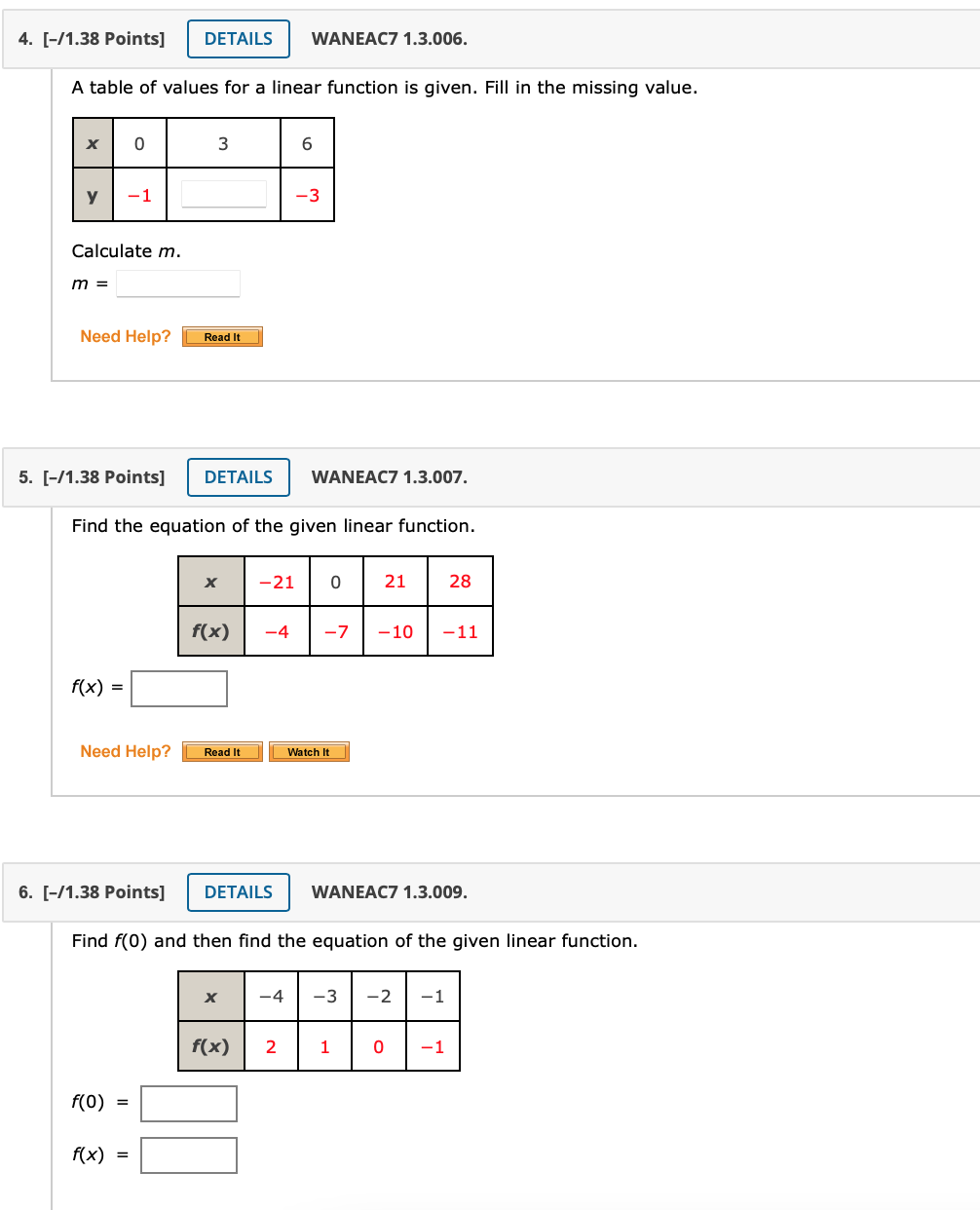 Solved 4. [-/1.38 Points] DETAILS WANEAC7 1.3.006. A table | Chegg.com
