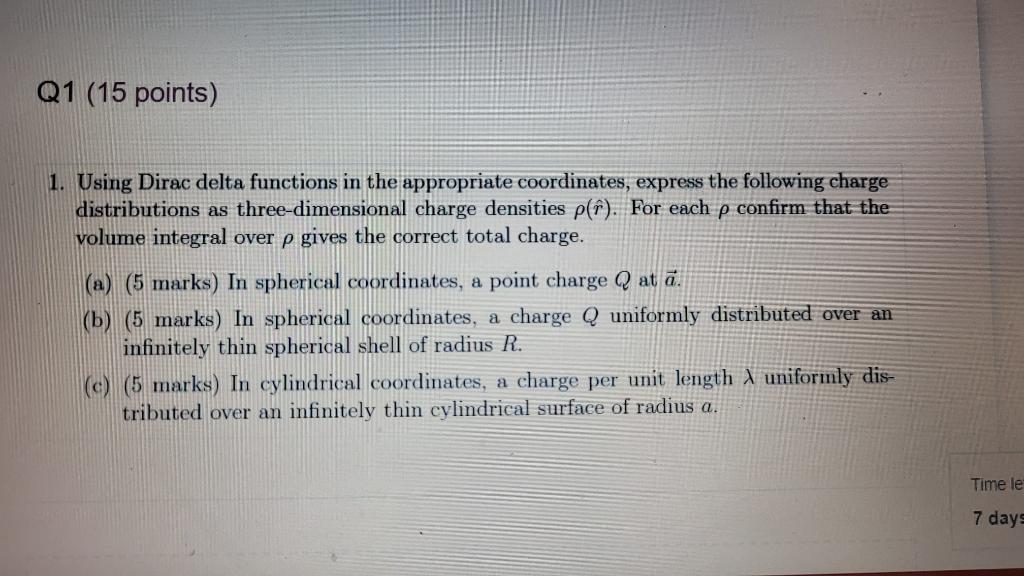 Solved Q1 (15 points) 1. Using Dirac delta functions in the | Chegg.com