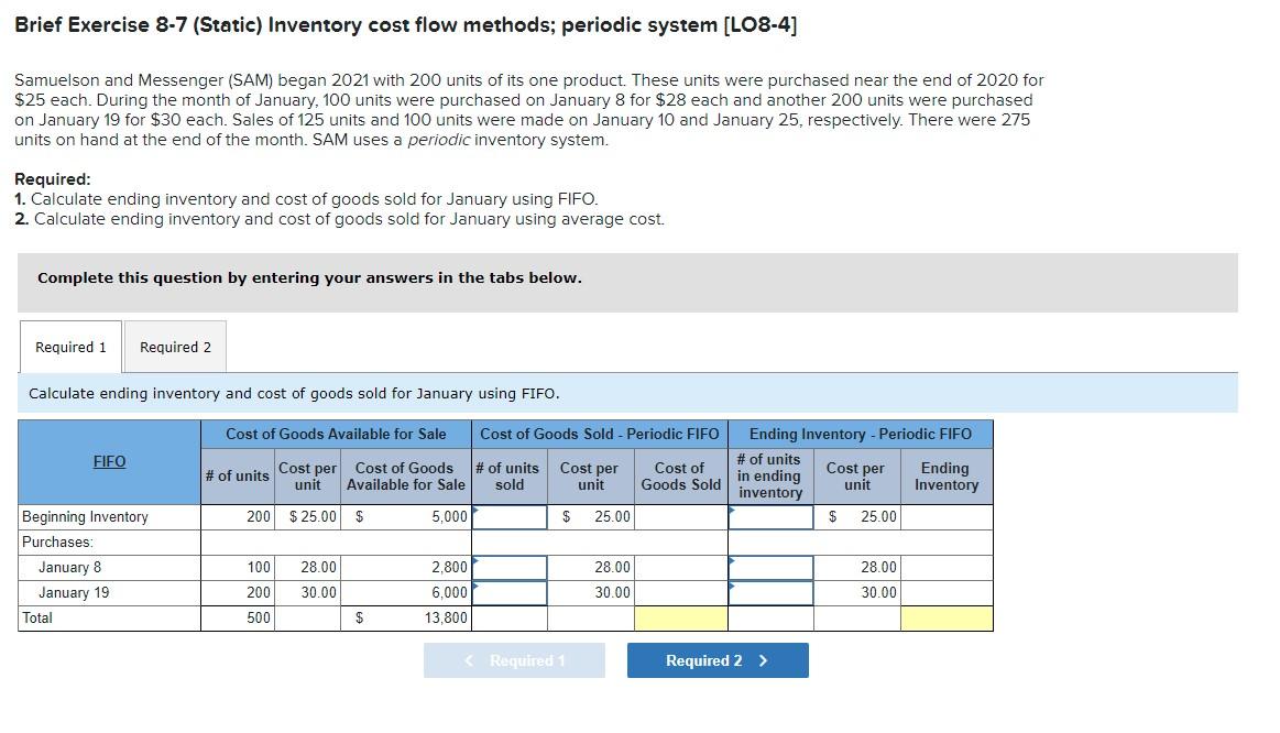 Solved Brief Exercise 8-7 (Static) Inventory cost flow | Chegg.com
