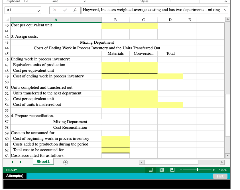Solved 1. Compute the equivalent units of production using | Chegg.com