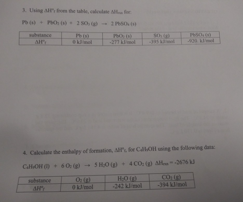 Solved 3. Using AH°r from the table, calculate AHrxn for: Pb | Chegg.com