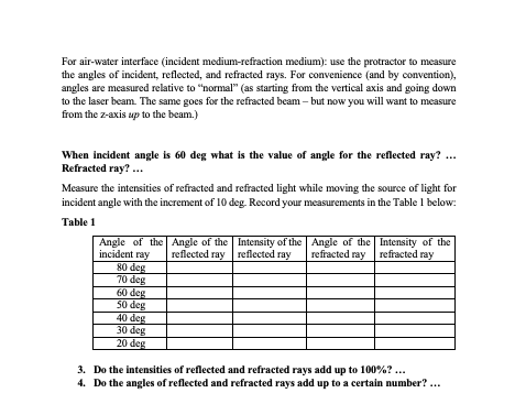 Lab #8: Snell's Law. Introduction: The Ray Aspect of | Chegg.com