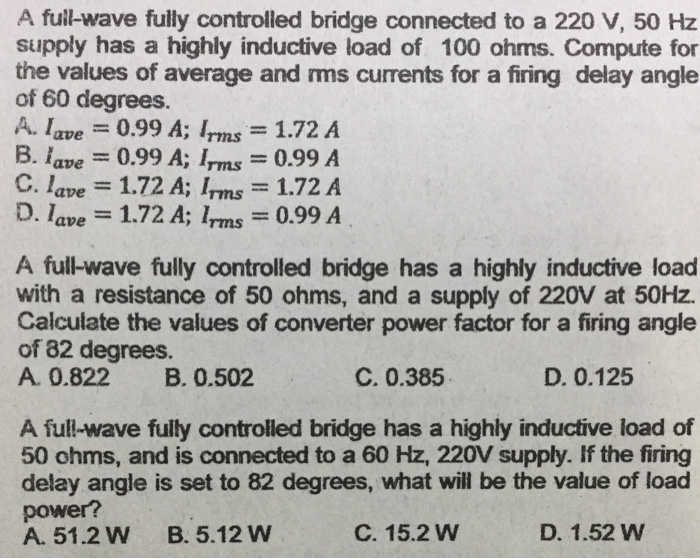 Solved A full-wave fully controlled bridge has a highly | Chegg.com