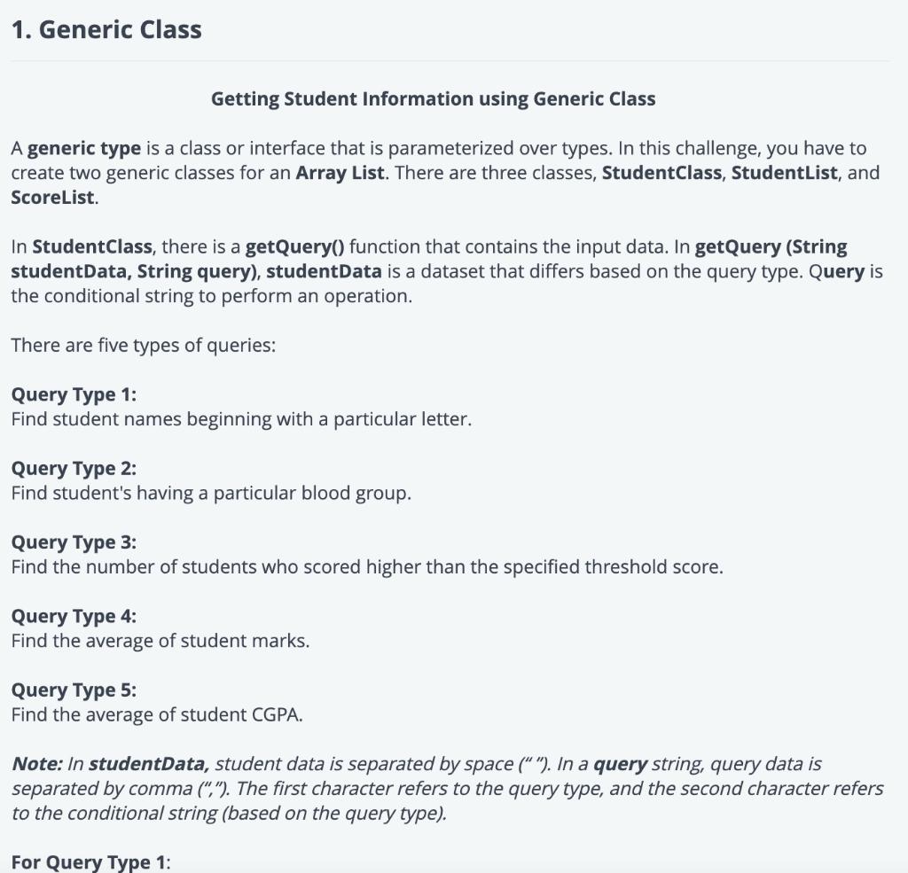Solved 1. Generic Class Getting Student Information using | Chegg.com