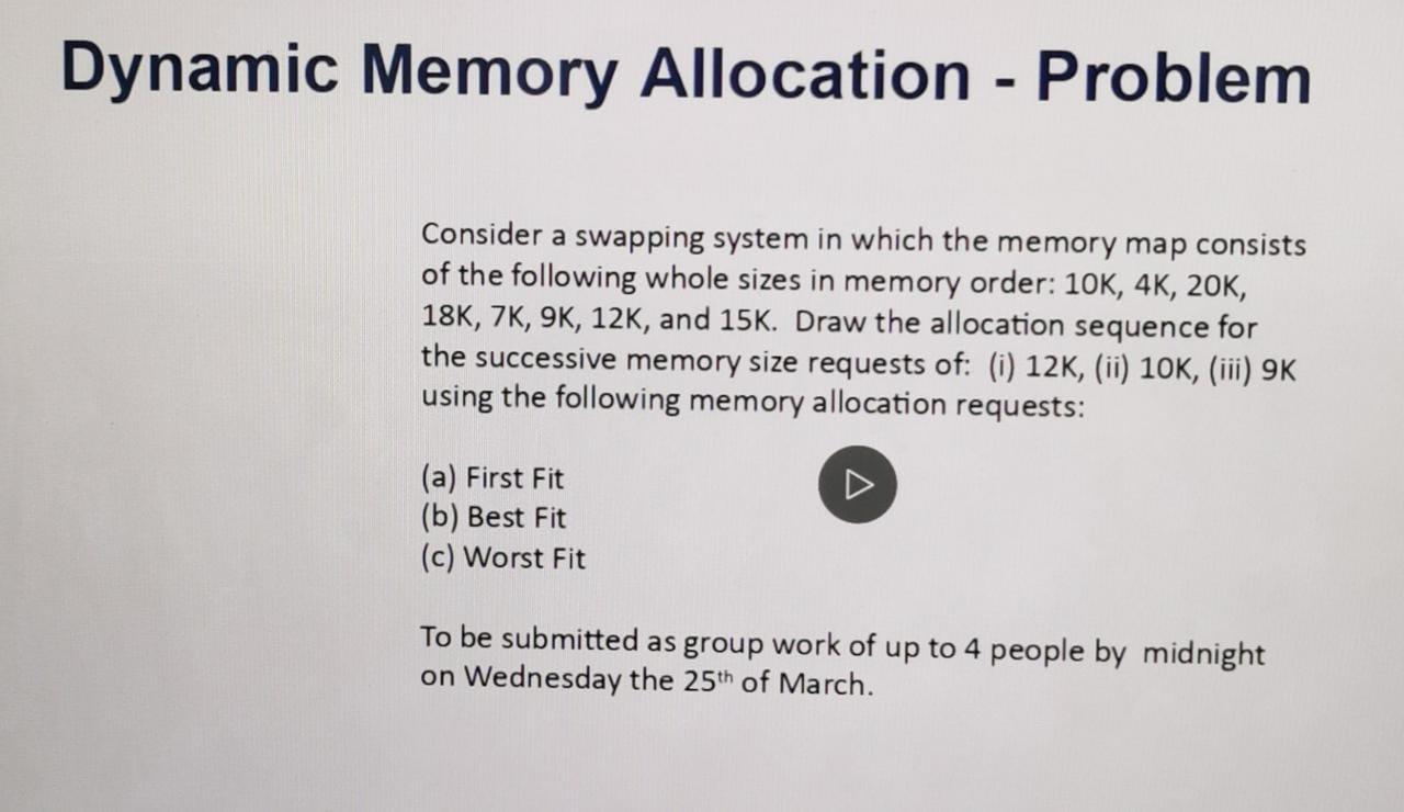 Solved Dynamic Memory Allocation - Problem Consider a | Chegg.com