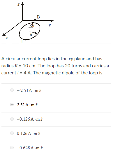 Solved A circular current loop lies in the xy plane and has | Chegg.com