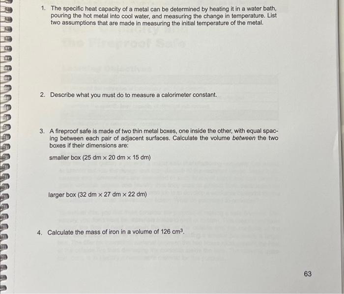 Solved 1. The specific heat capacity of a metal can be | Chegg.com