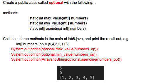 Solved Create a public class called optional with the | Chegg.com