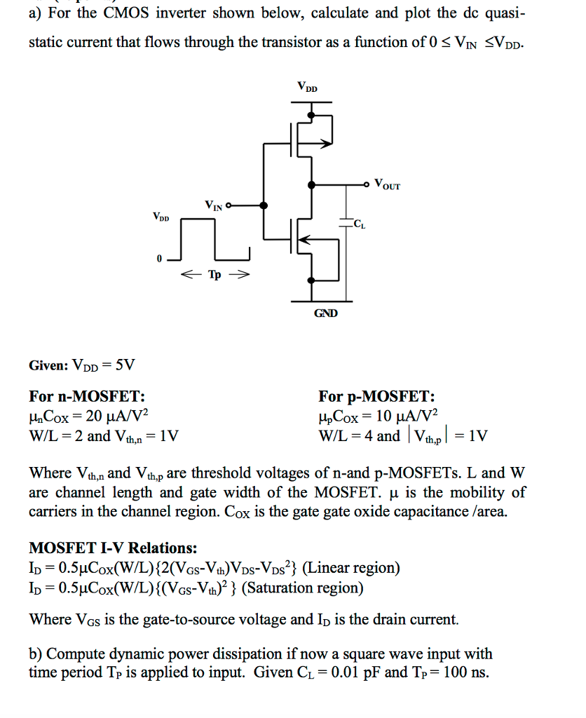 Solved A For The Cmos Inverter Shown Below Calculate And