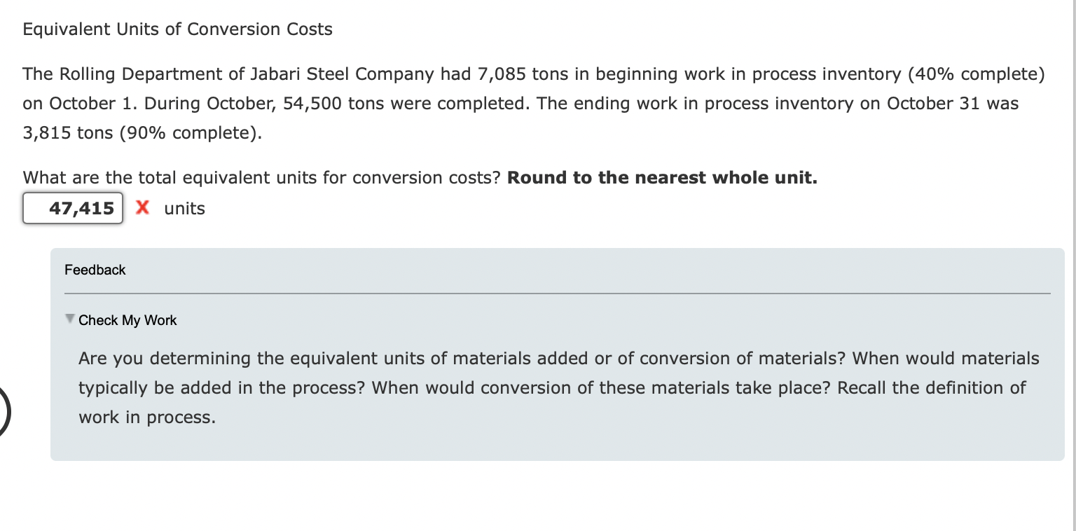 Solved Equivalent Units of Conversion Costs The Rolling | Chegg.com