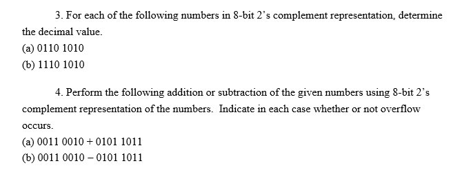 Solved 3. For each of the following numbers in 8-bit 2's | Chegg.com