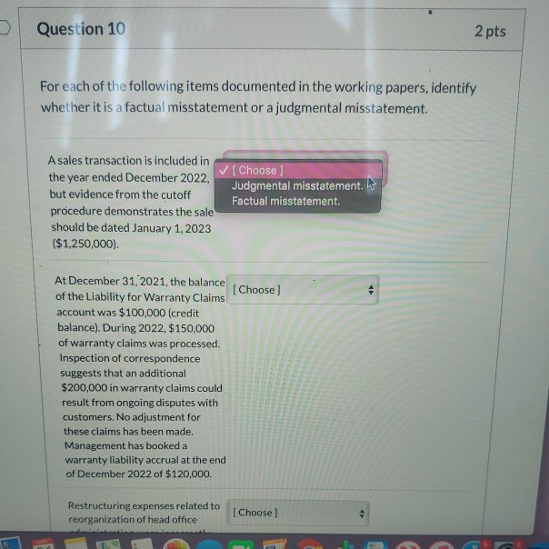 Solved Question 10 2 Pts For Each Of The Following Items