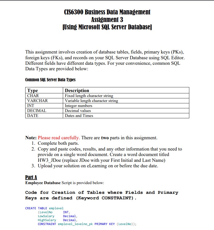 Solved CIS6300 Business Data Management Assignment 3 [using | Chegg.com