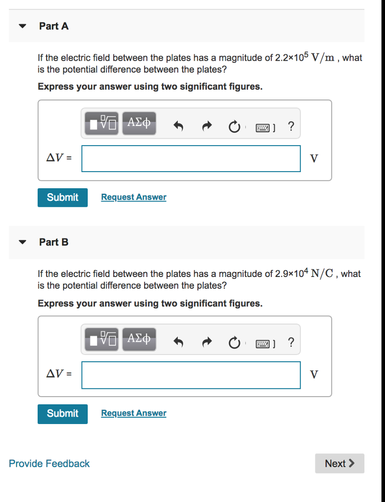 Solved Part A If the electric field between the plates has a | Chegg.com