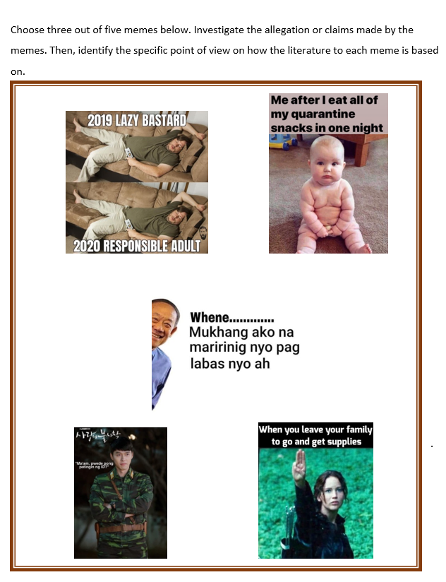 Choose three out of five memes below. Investigate the | Chegg.com