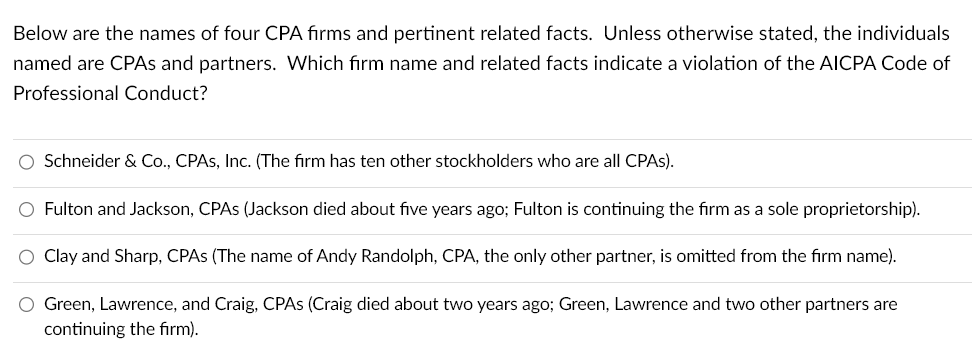 Solved Below are the names of four CPA firms and pertinent | Chegg.com