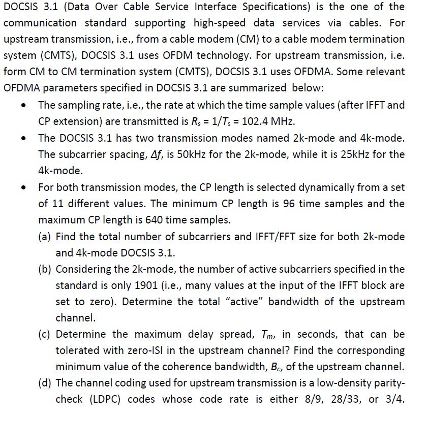 DOCSIS 3.1 (Data Over Cable Service Interface | Chegg.com