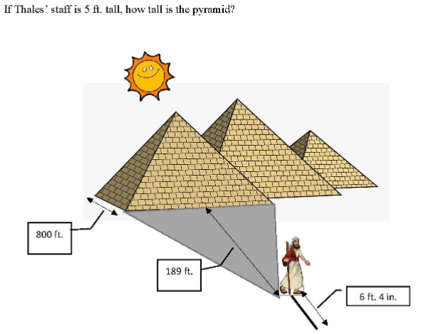 Solved If thales' staff is 5ft tall, how tall is the pyramid | Chegg.com