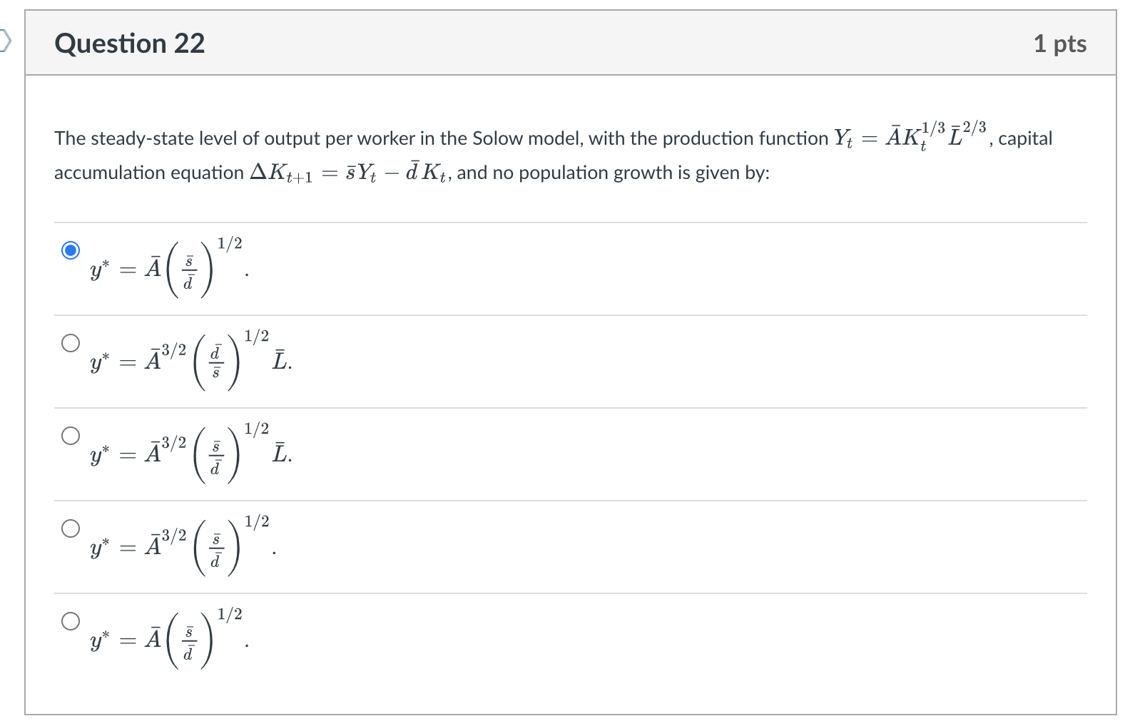 Solved > Question 22 1 pts = The steady-state level of | Chegg.com
