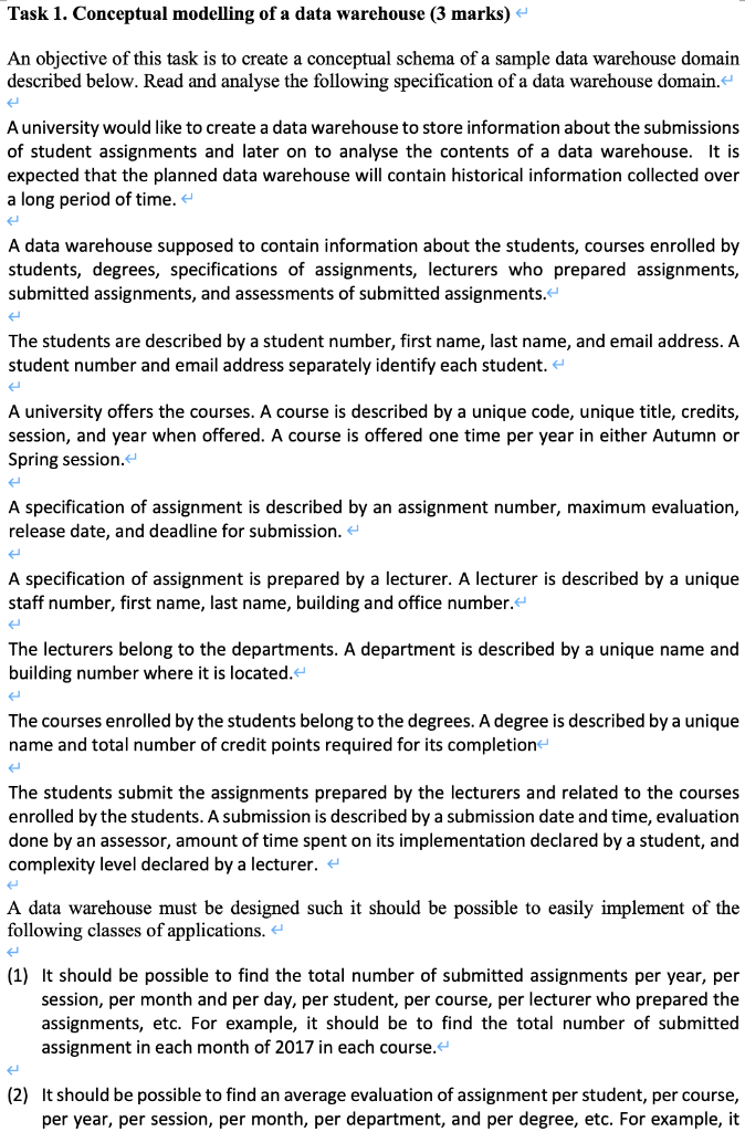 Solved Task 1. Conceptual modelling of a data warehouse (3 | Chegg.com