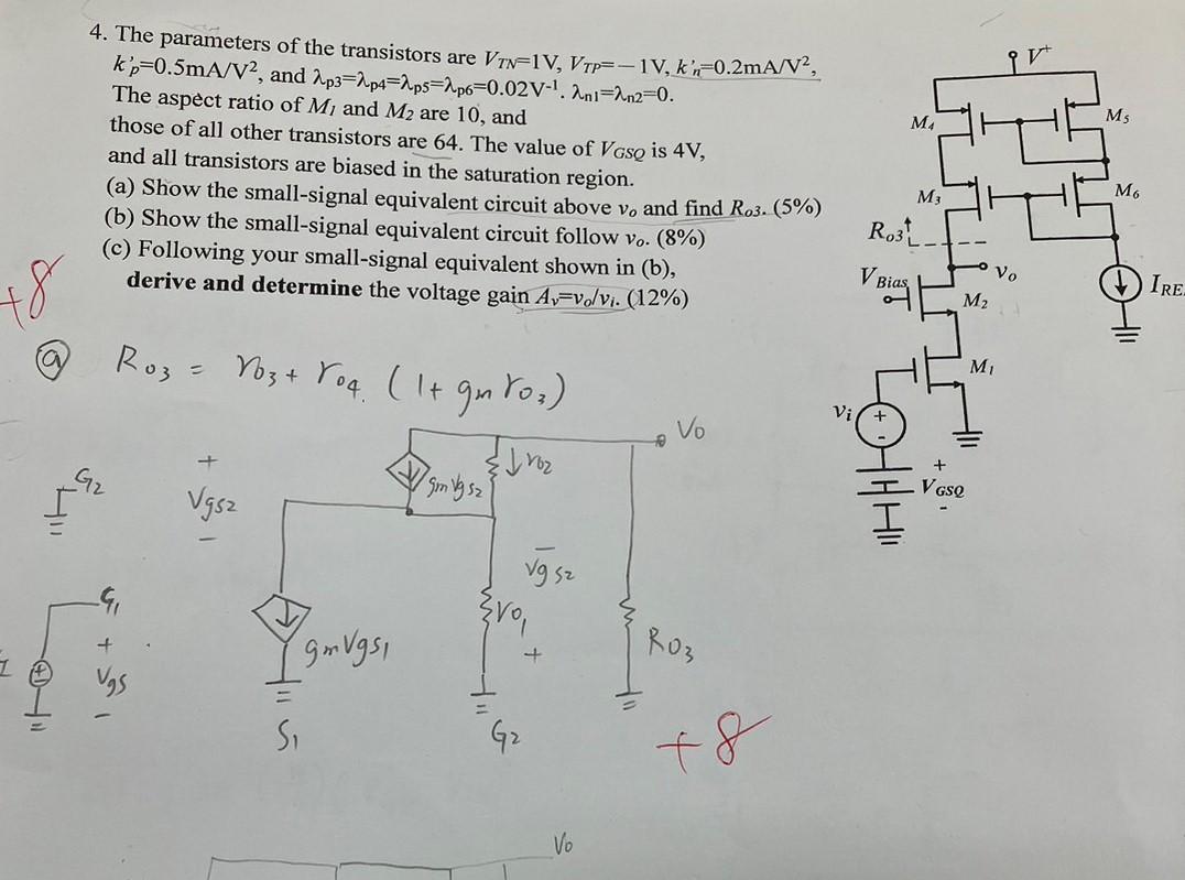 Solved 4. The parameters of the transistors are VTN=1 | Chegg.com