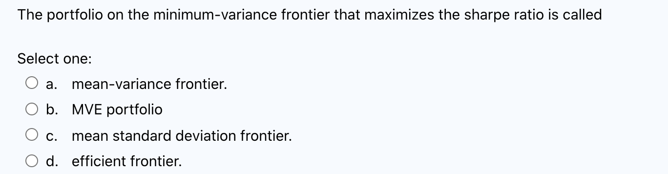 Solved The portfolio on the minimum-variance frontier that | Chegg.com