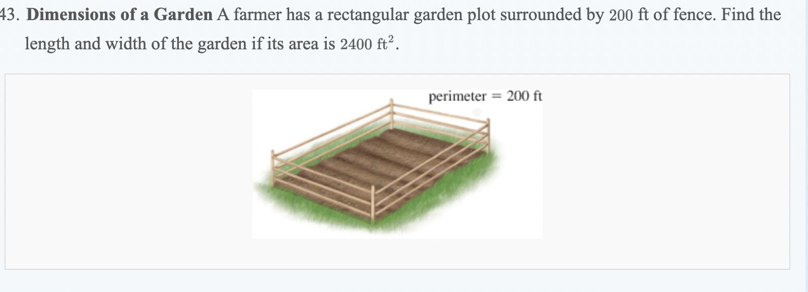 Solved 43. Dimensions of a Garden A farmer has a rectangular | Chegg.com