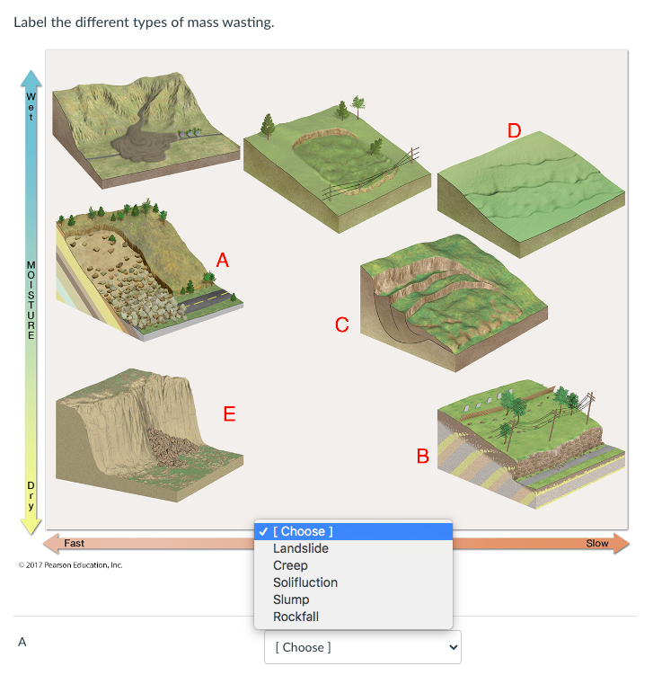 Solved Label the different types of mass wasting. | Chegg.com