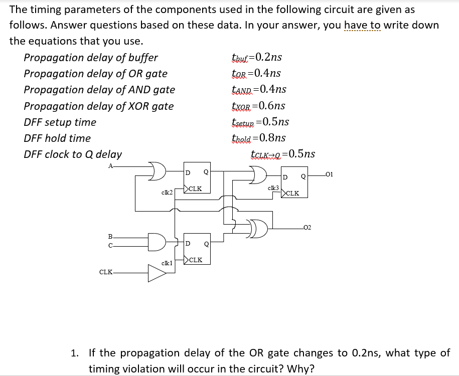 Solved The timing parameters of the components used in the | Chegg.com